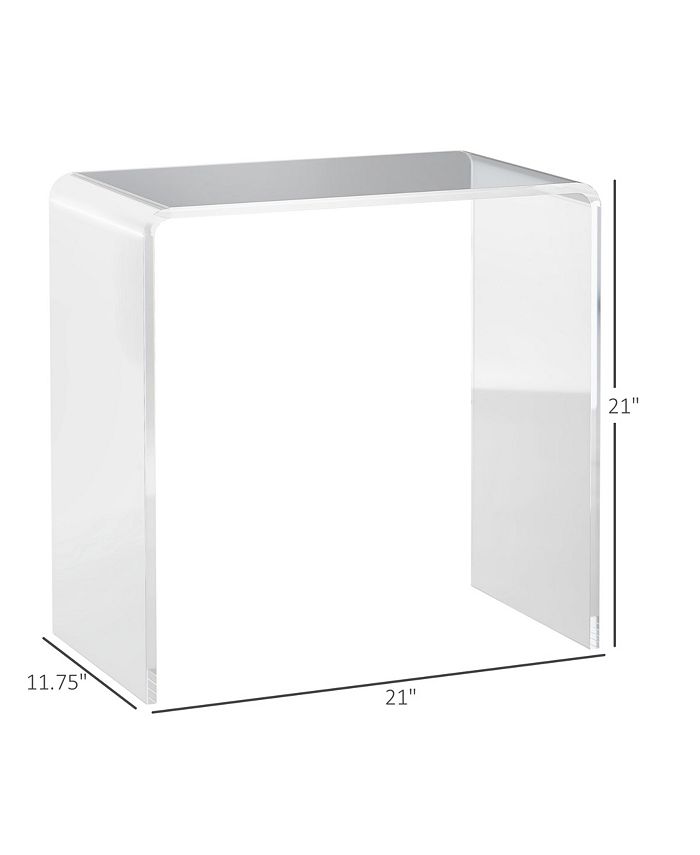HOMCOM Clear Acrylic Side Table Waterfall End Table with Rounded Edges ...
