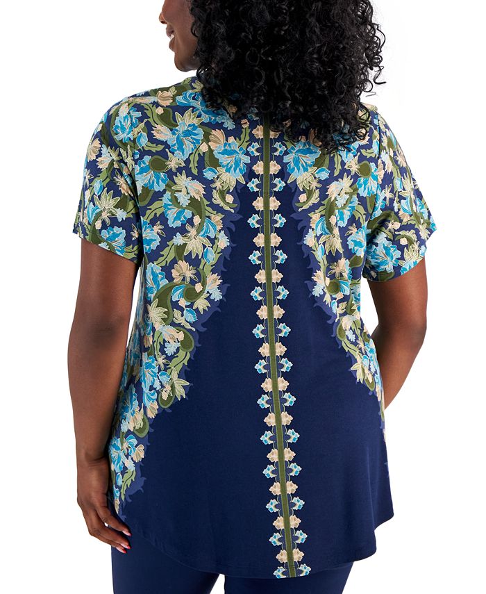 Jm Collection Plus Size Oaklyn Ornate Print Short Sleeve Top Created