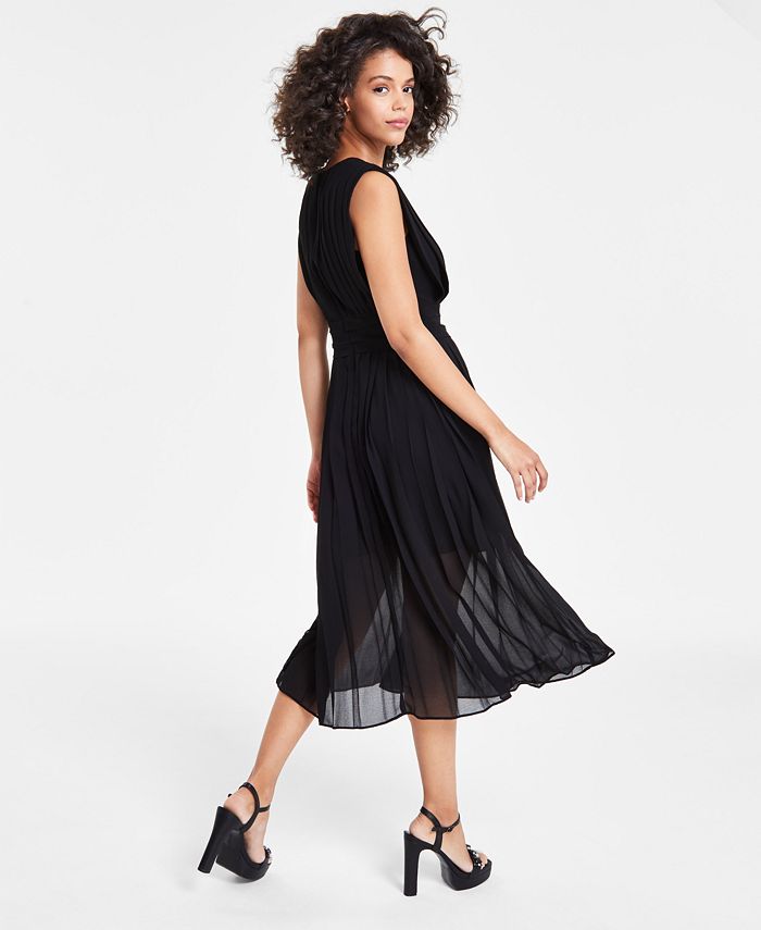 KARL LAGERFELD PARIS Women's Pleated Chiffon Midi Dress - Macy's