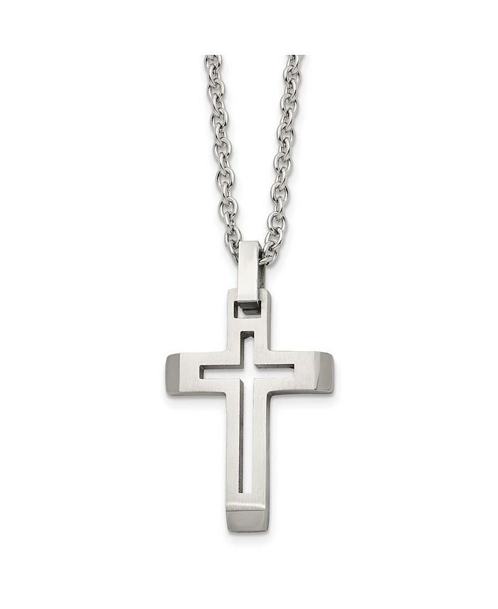 Chisel Brushed Cut-out Cross Pendant Cable Chain Necklace - Macy's