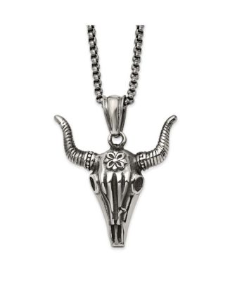 Chisel Antiqued Bull Skull Pendant Box Chain Necklace - Macy's