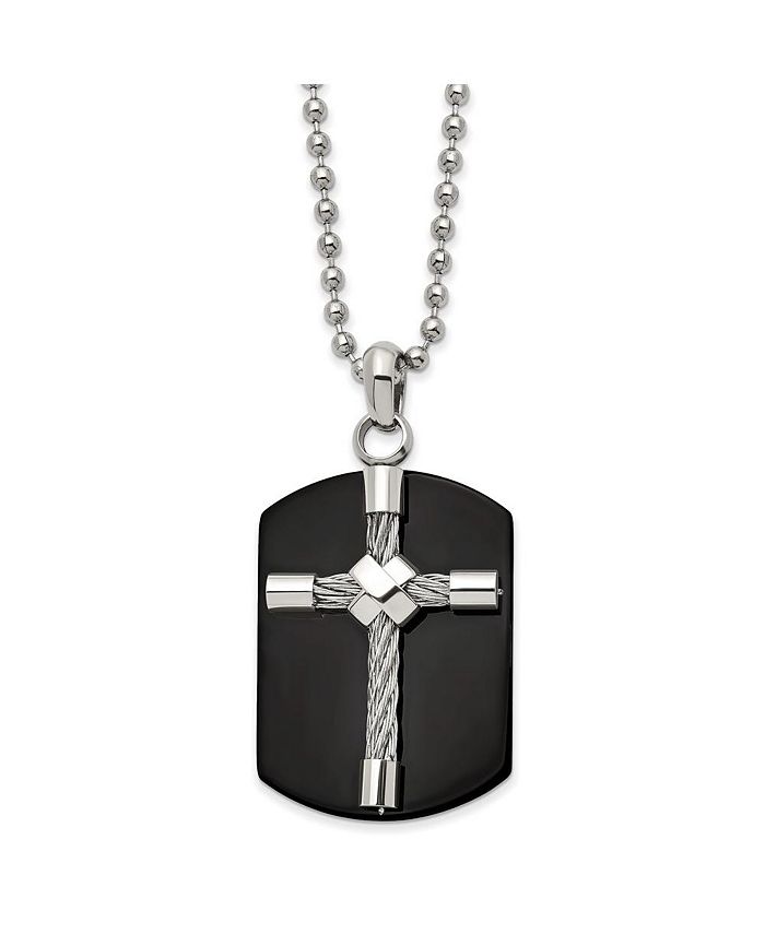 Chisel Polished Black IP-plated Wire Cross Dog Tag Ball Chain Necklace ...