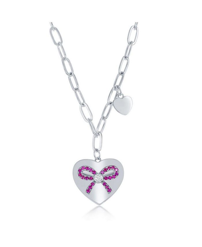 Simona Sterling Silver Heart with Ruby CZ Ribbon Paperclip Necklace ...