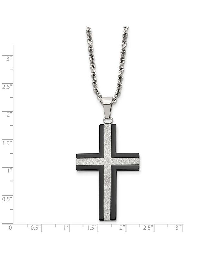 Chisel Black IP-plated Laser Cut Cross Pendant Rope Chain Necklace - Macy's