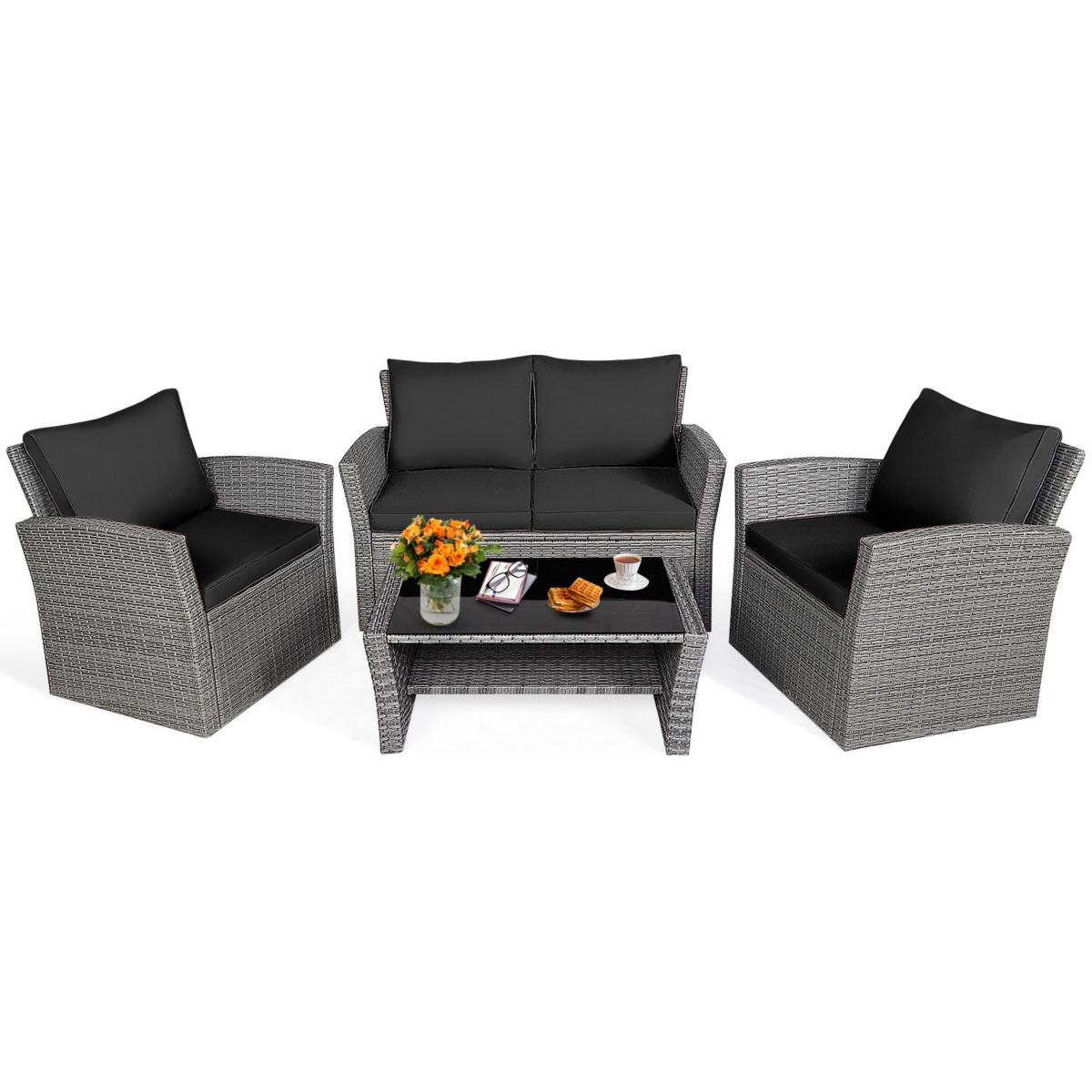 Click here for Slickblue 4 Pieces Patio Rattan Furniture Set Sofa... prices