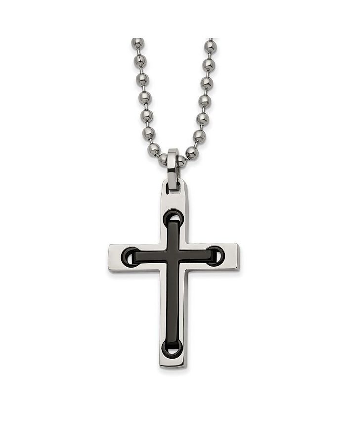 Chisel Black IP-plated Center Cross Pendant Ball Chain Necklace - Macy's