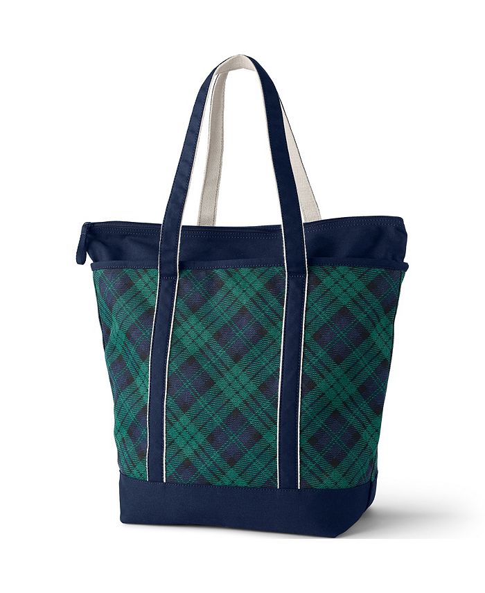 Lands' End Large Print 5 Pocket Open Top Long Handle Canvas Tote Bag ...