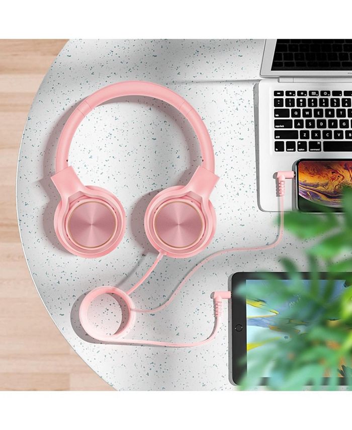 BOLT AXTION Wired Pink Headphones with Microphone for School Folding ...