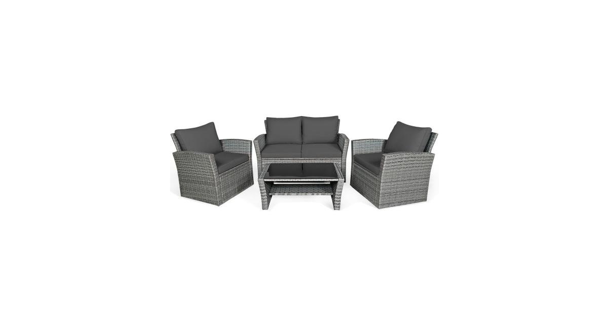 Click here for Slickblue 4 Pieces Patio Rattan Furniture Set Sofa... prices