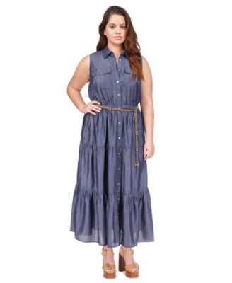 MICHAEL Michael Kors Plus Size Chain-Belt Tiered Shirtdress - Macy's