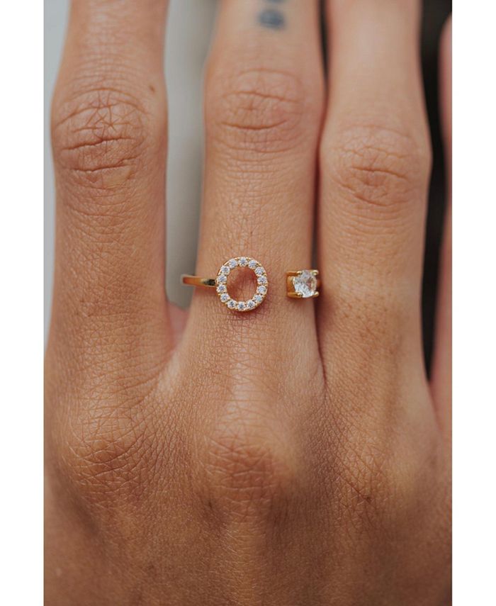 KC Chic Designs Crystal Initial Adjustable Gold-Tone Ring - Macy's