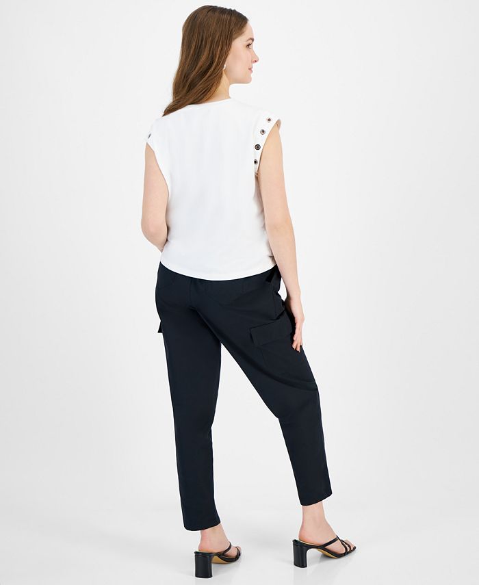 Bar III Petite Crewneck Grommet-Trim-Sleeve Top & D-Ring Cargo Pants ...