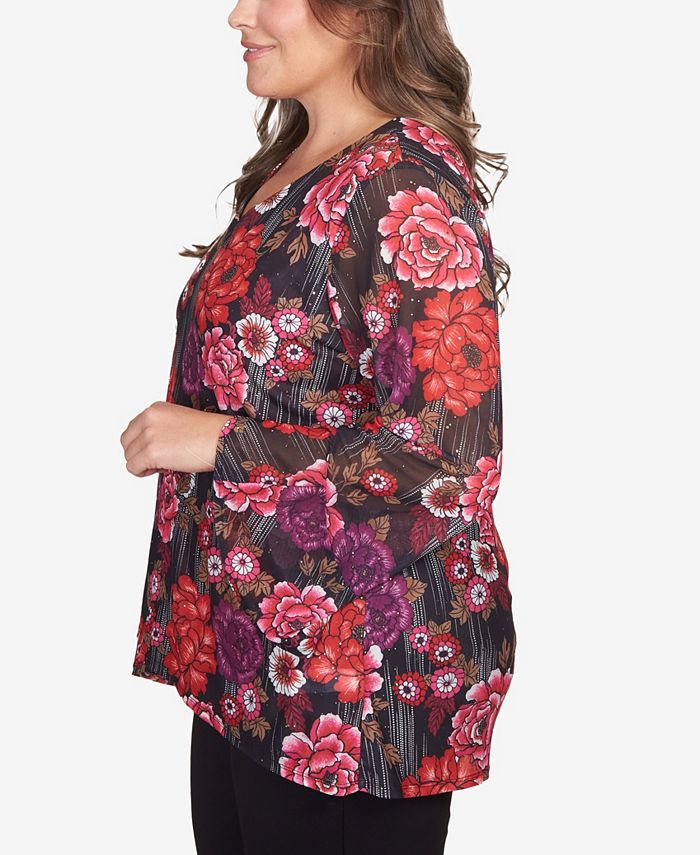 Ruby Rd. Plus Size Glittering Rose Kimono Top - Macy's
