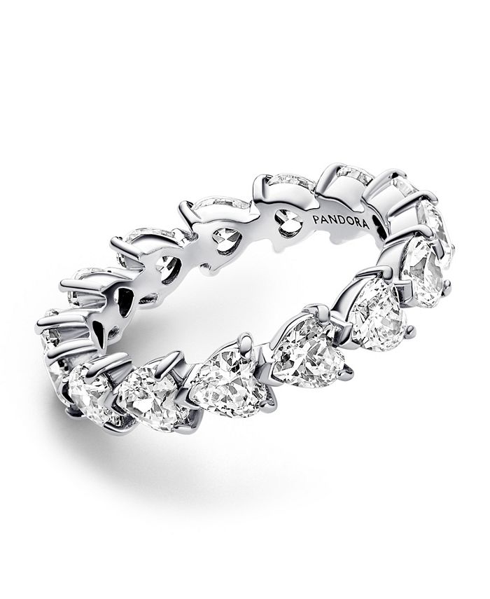 Pandora Sterling Silver with Clear Cubic Zirconia Hearts Ring - Macy's