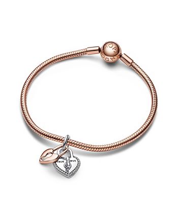 Pandora Sterling Silver and 14K Rose Gold Padlock Heart Charm - Macy's