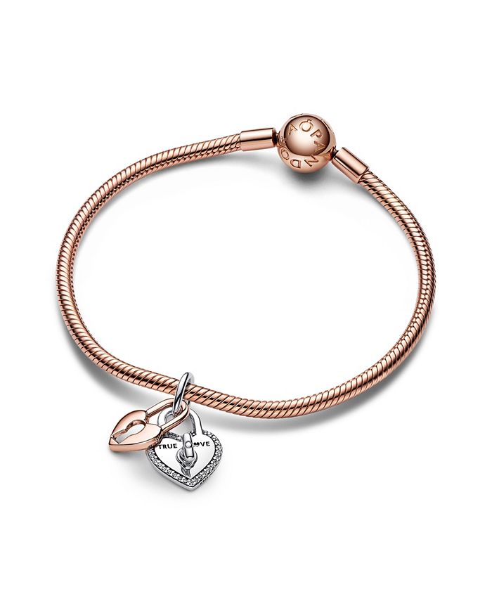 Pandora Sterling Silver and 14K Rose Gold Padlock Heart Charm - Macy's