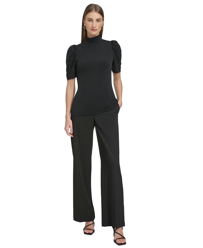 DKNY Petite Mock-Neck Puffed-Shoulder Top - Macy's