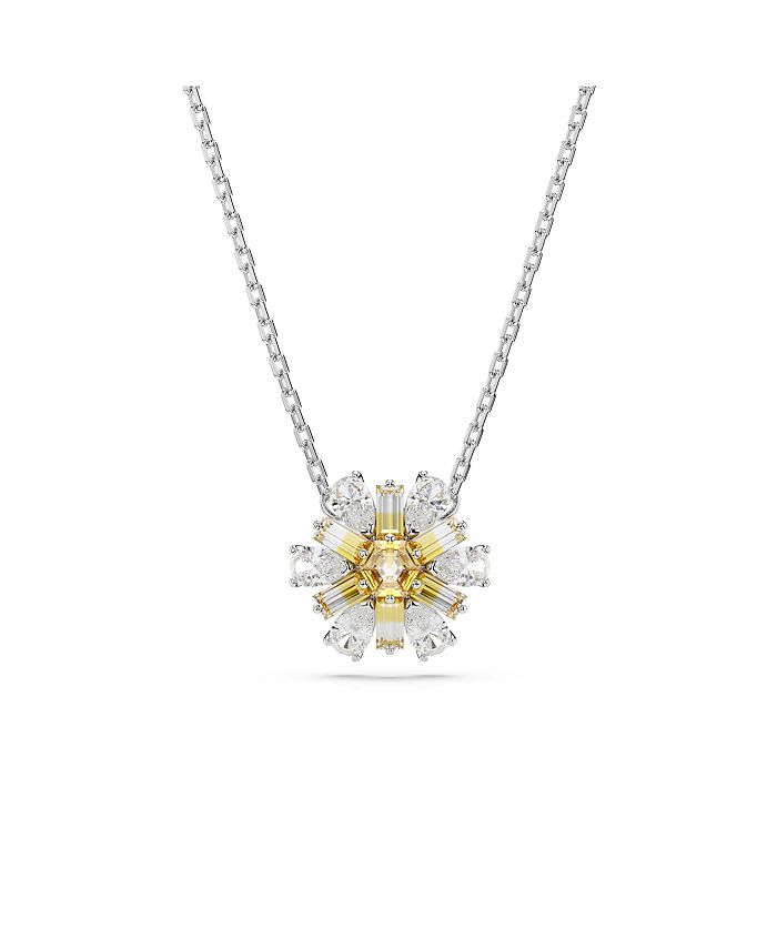 Swarovski Flower, Yellow, Rhodium Plated Idyllia Pendant Necklace - Macy's