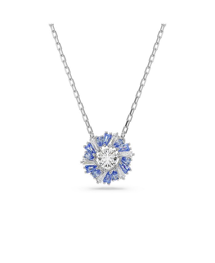 Swarovski Flower, Blue, Rhodium Plated Idyllia Pendant Necklace - Macy's