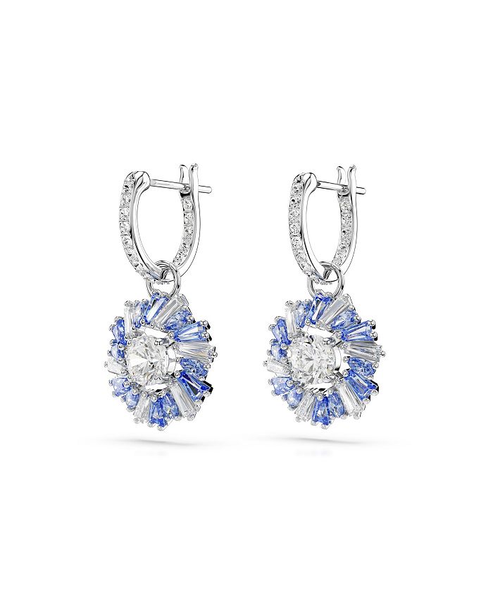 Swarovski Flower, Blue, Rhodium Plated Idyllia Drop Earrings - Macy's