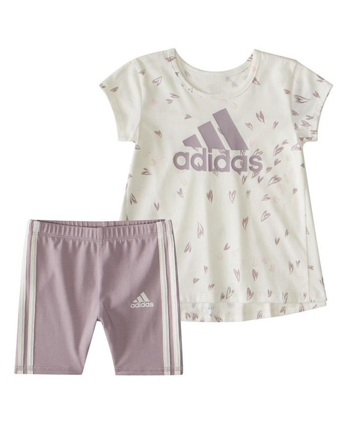 adidas Baby Girls Two-Piece Short Sleeve Back Pleat Top Bike Short Set ...