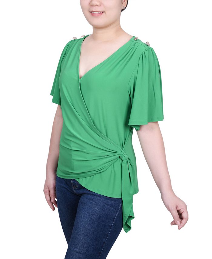 NY Collection Women's Short Sleeve Wrap Top - Macy's