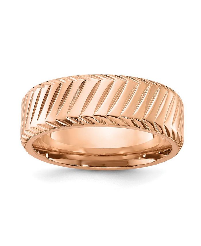 Chisel Stainless Steel Polished Rose IP-plated Grooved Band Ring - Macy's