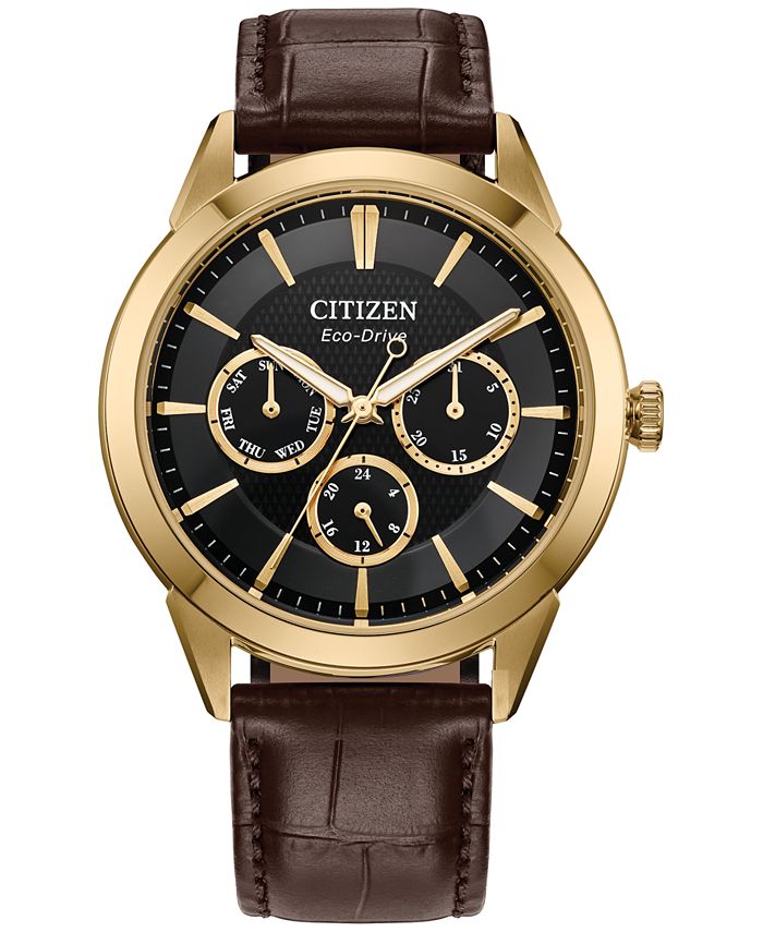Citizen Eco-Drive Men's Rolan Brown Leather Strap Watch 40mm - Macy's