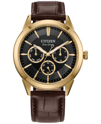 Citizen Eco-Drive Men's Rolan Brown Leather Strap Watch 40mm - Macy's