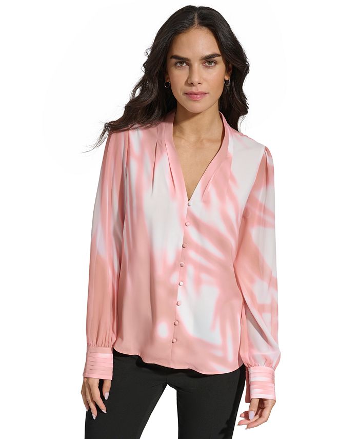 Calvin Klein Womens Long Sleeve Printed V Neck Blouse Macys