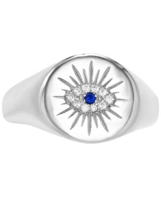 Cubic Zirconia Lab Grown Blue Spinel Accent Evil Eye Ring in Sterling Silver Macy s
