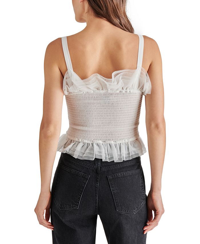 Steve Madden Women's Rhiannon Smocked Ruffle-Trim Top - Macy's
