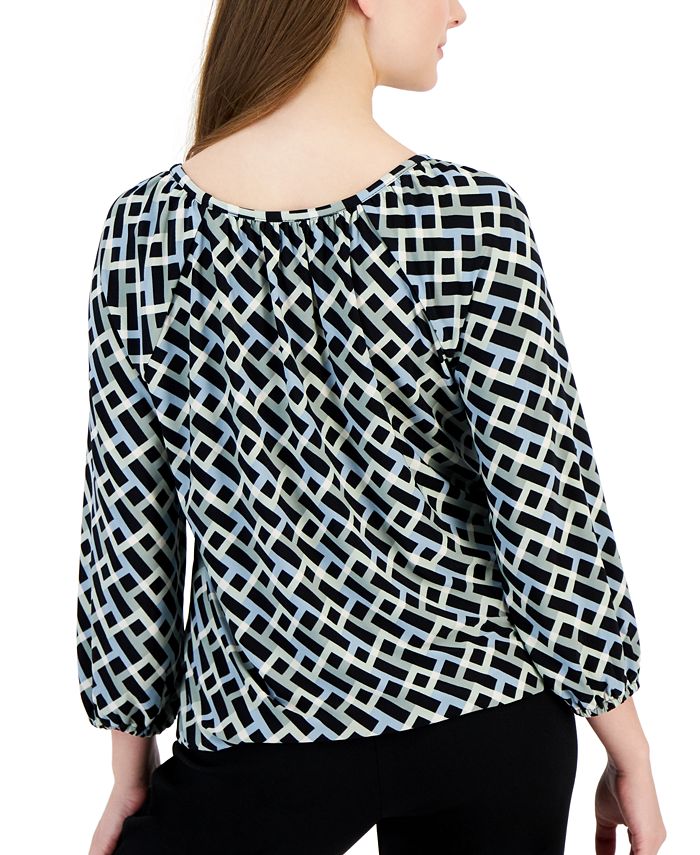 AK Anne Klein Petite Printed Peasant Top - Macy's
