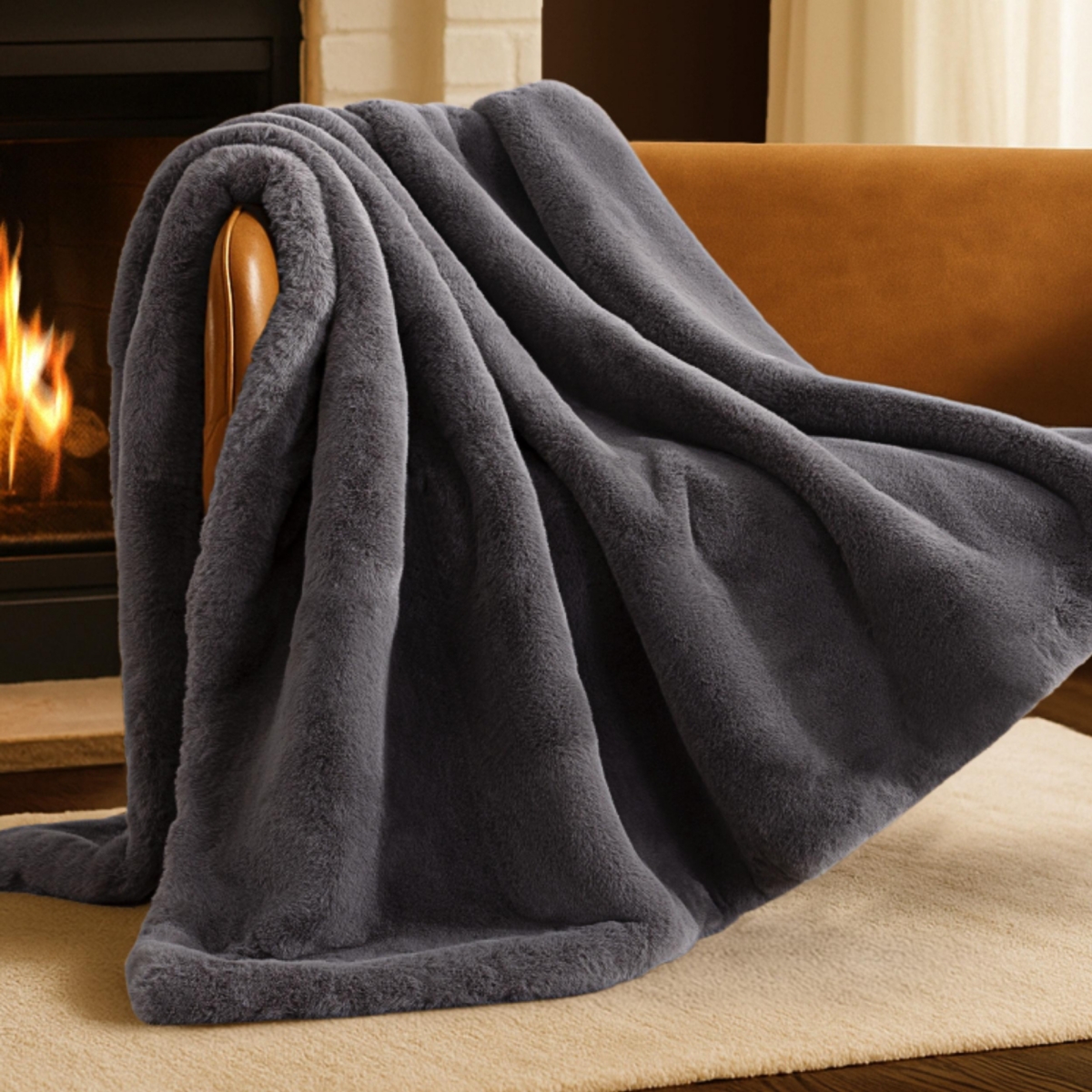Click here for Bare Home Faux Fur Throw Blanket - Dark grey fur prices