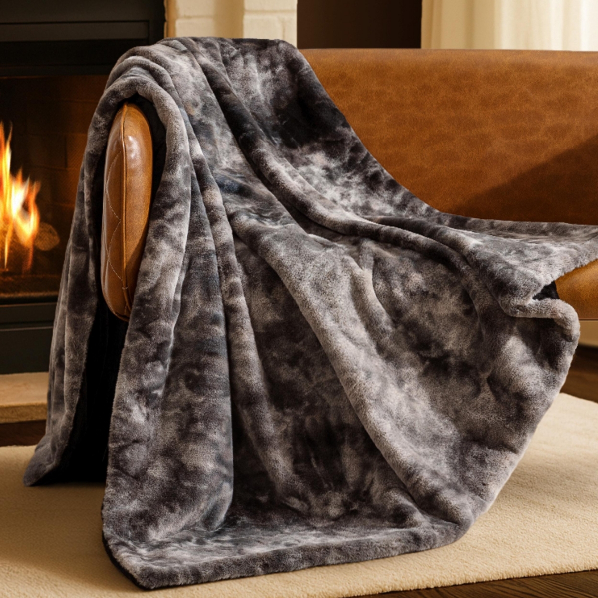 Click here for Bare Home Faux Fur Throw Blanket - Grey tie dye prices