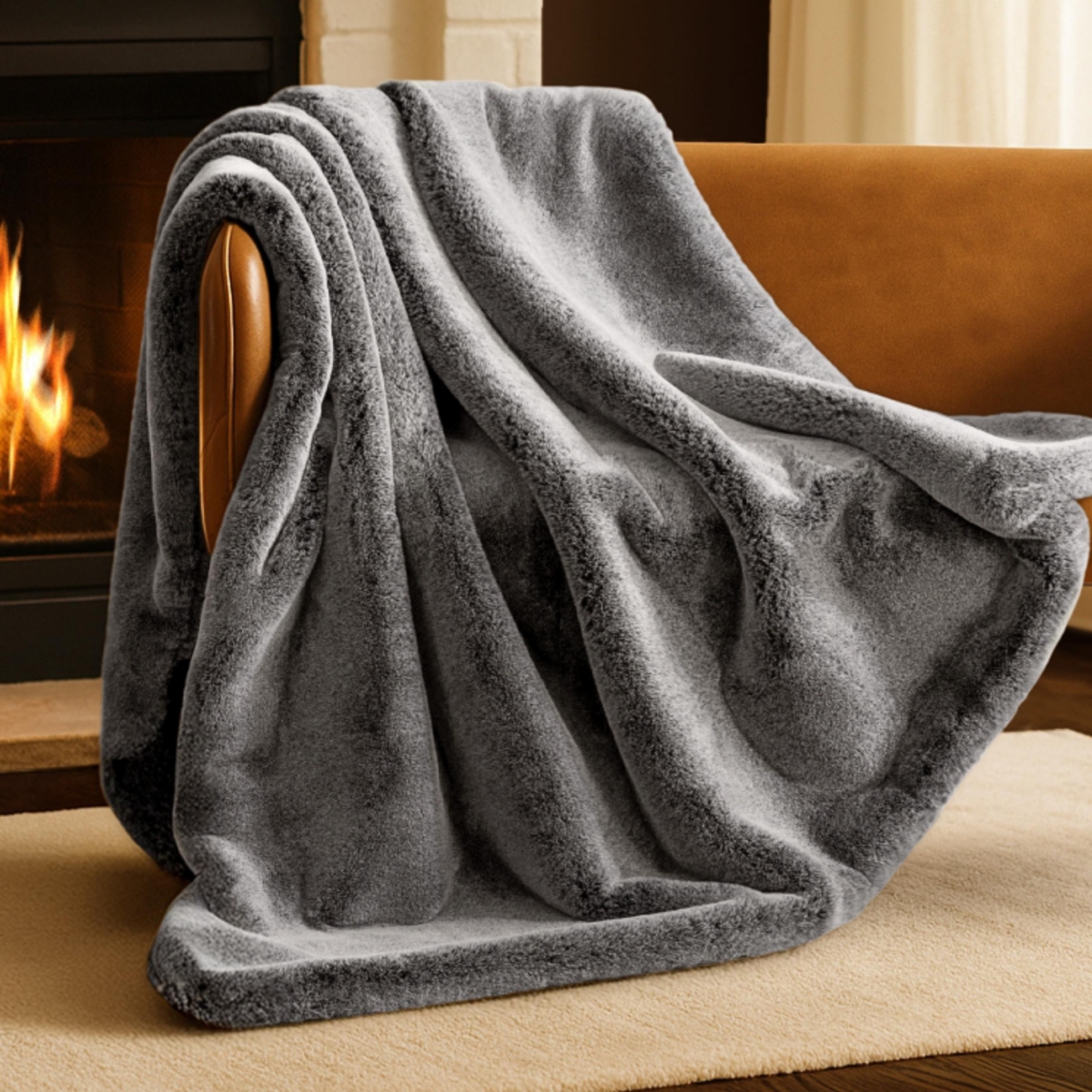 Click here for Bare Home Faux Fur Throw Blanket - Variegated grey prices