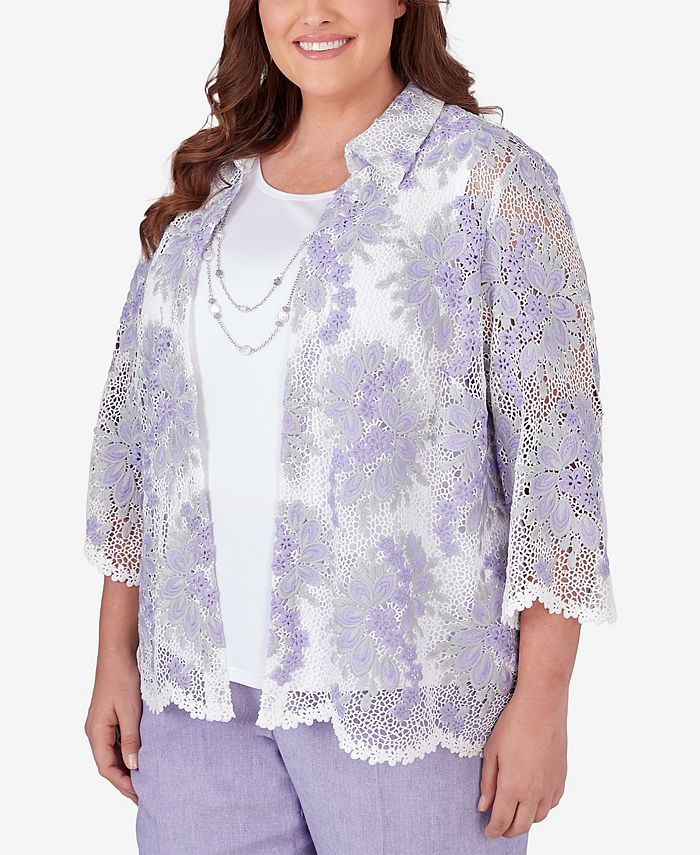 Alfred Dunner Plus Size Isn't It Romantic Collared Floral Lace Two in ...