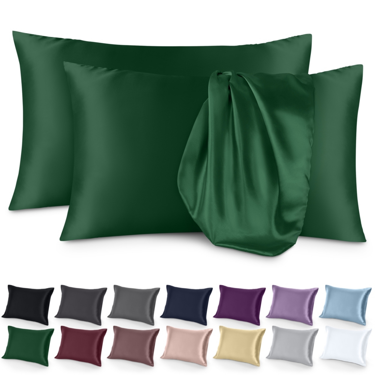 Click here for Bare Home Satin Pillowcases Standard - Forest gree... prices