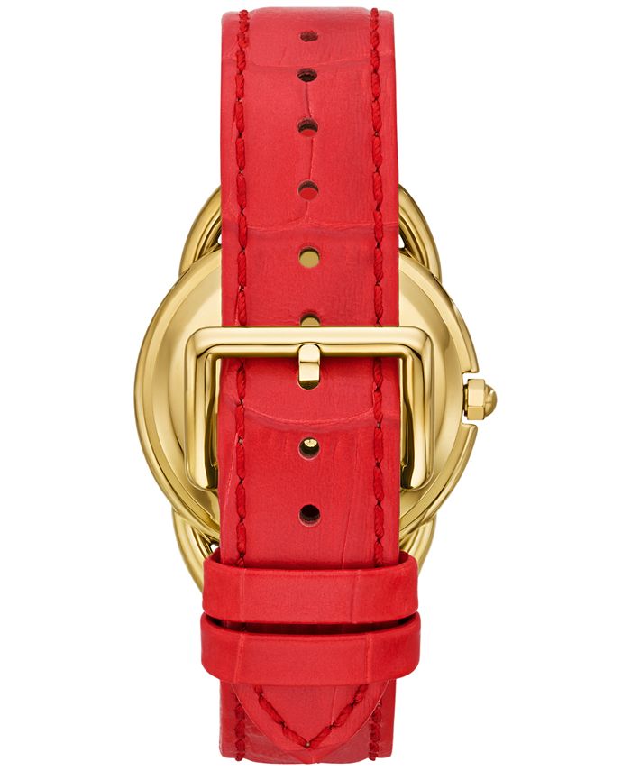 Tory Burch Women's The Miller Red Leather Strap Watch 34mm - Macy's