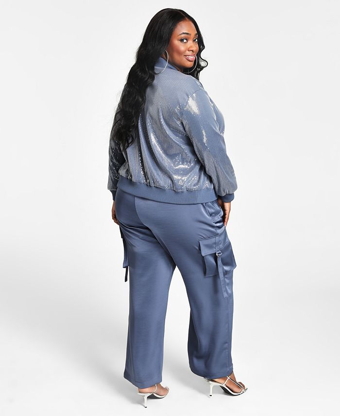 Nina Parker Trendy Plus Size Sequined Bomber Jacket - Macy's