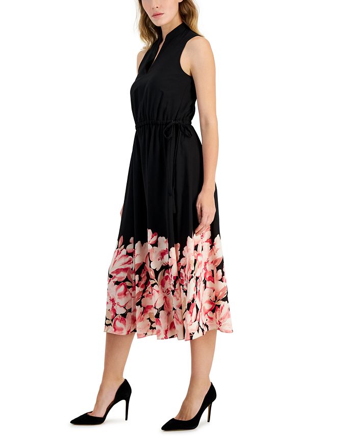 Anne Klein Women's Jenna Floral-Hem Drawstring-Waist Midi Dress - Macy's