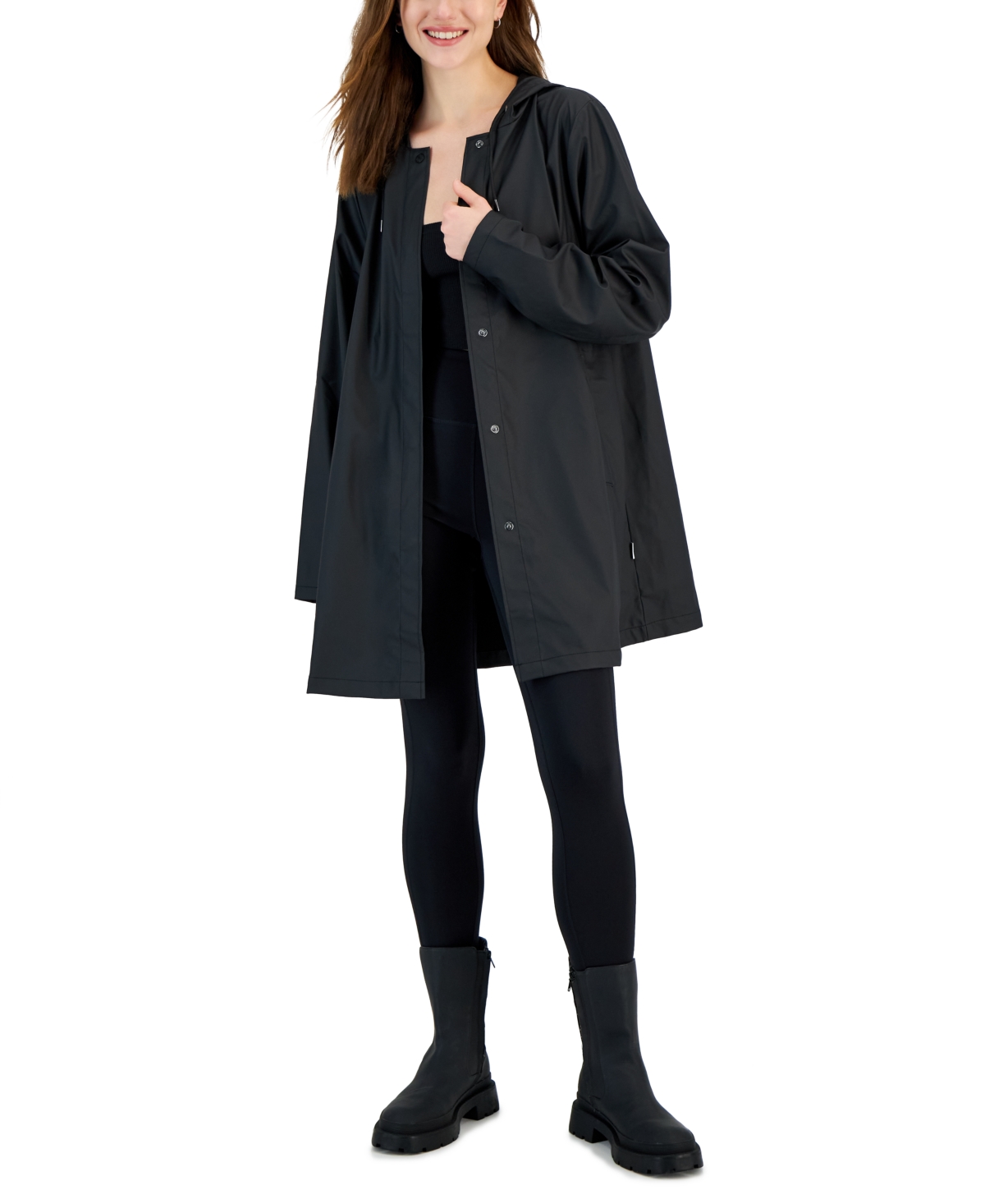 Click here for Rains Womens Hooded A-Line Rain Jacket - Black prices