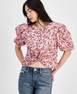 Tommy Hilfiger Women's Ditsy Floral Puff-Sleeve Top - Macy's