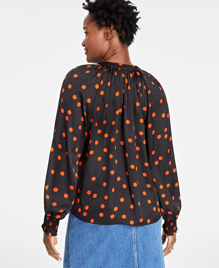 On 34th Women's Printed Pleated Smocked-Cuff Blouse - Macy's