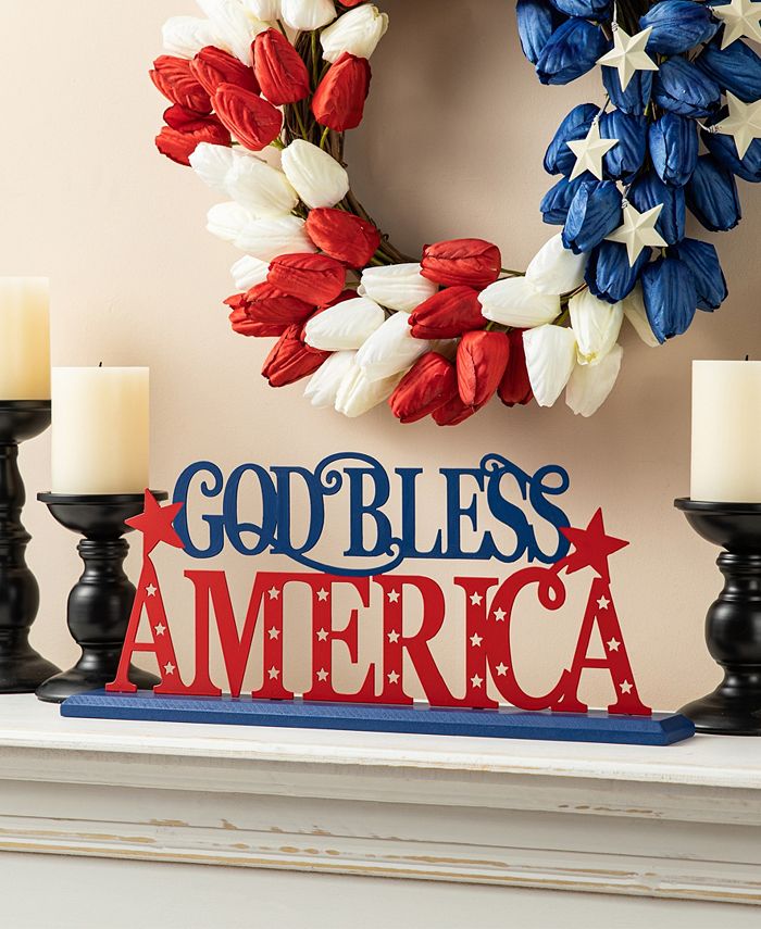 Glitzhome 18" L Wood Metal "God Bless America" Table Decor - Macy's