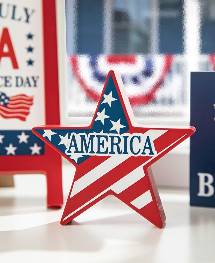 Glitzhome Set of 3 Patriotic, Americana Wooden Block Table Sign - Macy's