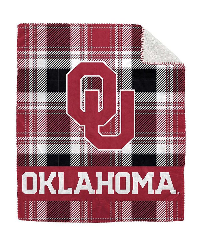 Pegasus Home Fashions Oklahoma Sooners 50" x 60" Plaid Flannel Sherpa Plush Blanket - Macy's