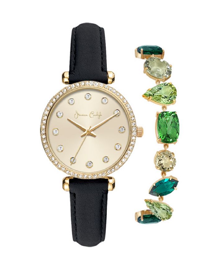 Jessica Carlyle Women's Quartz Black Polyurethane Leather Watch 33mm ...