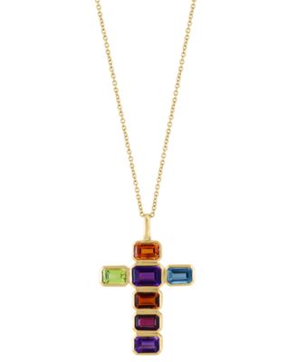 EFFY® Multi-Gemstone Cross 18" Pendant Necklace (5-1/4 ct. t.w.) in 14k ...