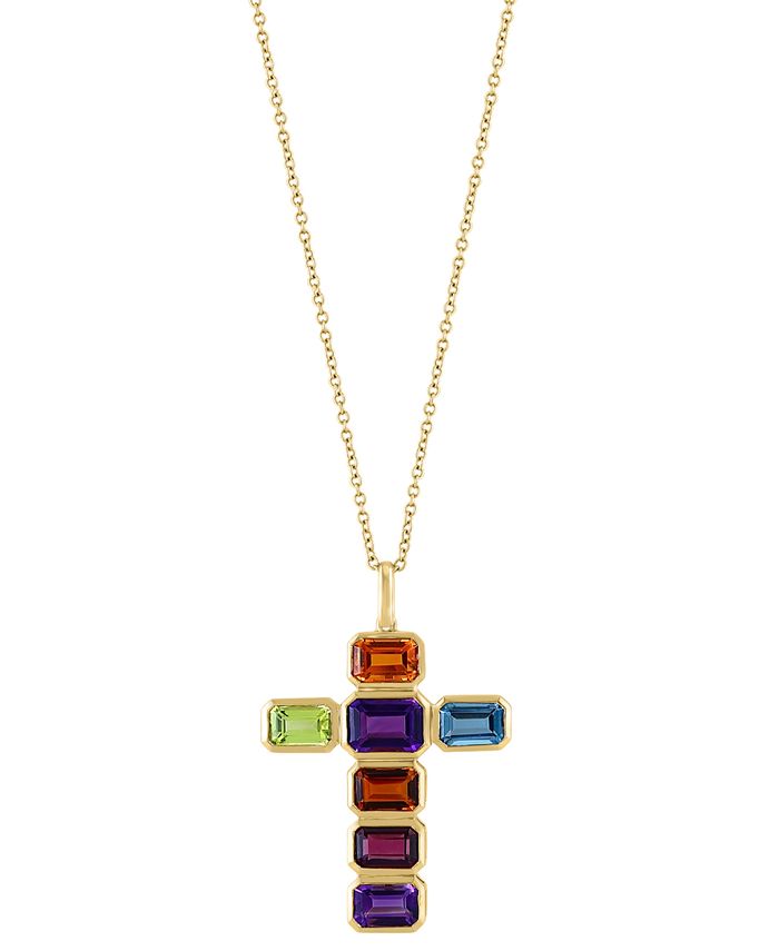 EFFY Collection EFFY® Multi-Gemstone Cross 18" Pendant Necklace (5-1/4 ...